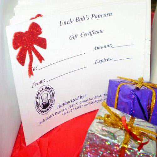 Gift Certificates - Online Popcorn Flavors and Supplies - Uncle Bob's ...